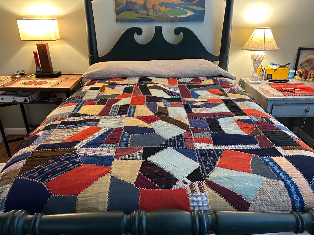 PA 19th C. Wool and Cotton Calico Crazy Quilt. Feather Stitching. 69.5 ...