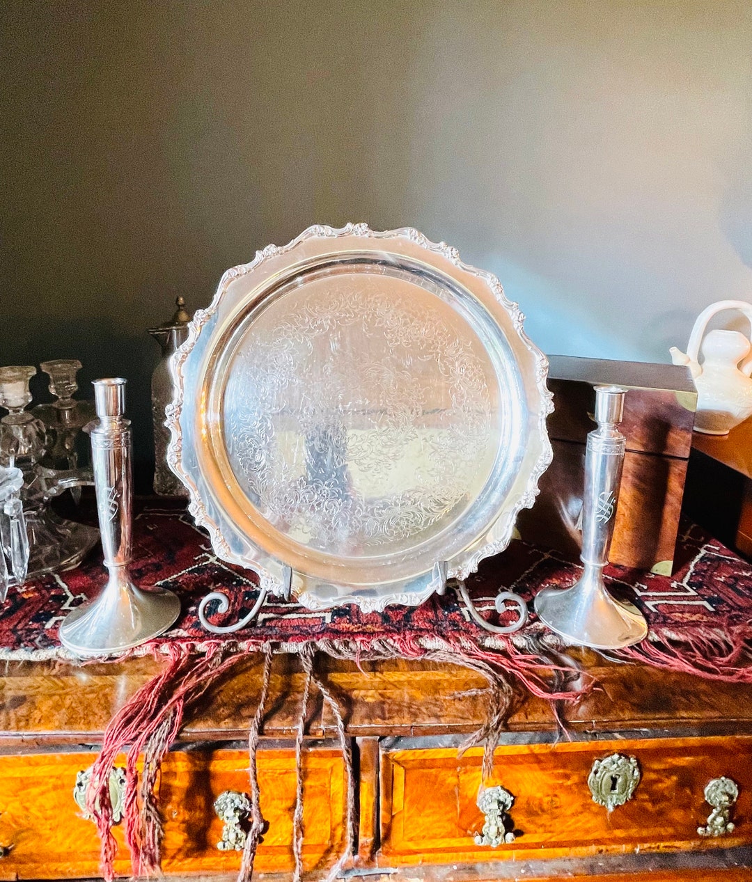 Vintage Silver Plate Footed Bar Tray, Champagne Tray, Butlers Tray, 15 ...