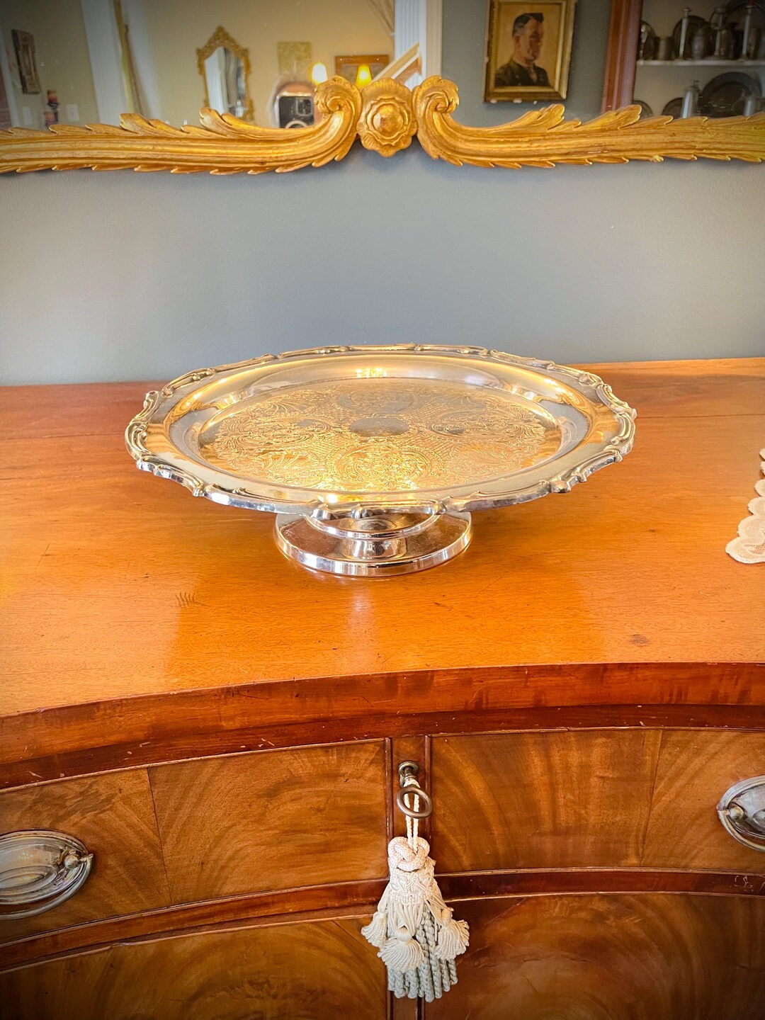 Beautiful Vintage Silverplate Cake Plate, Pedestal Cake Plate, Silver ...