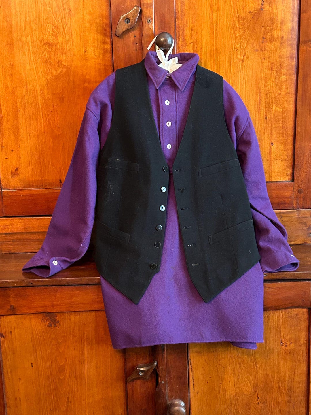 Vintage Unisex PA Amish Putple Wool Shirt W/antique Vest. Wearable Size ...