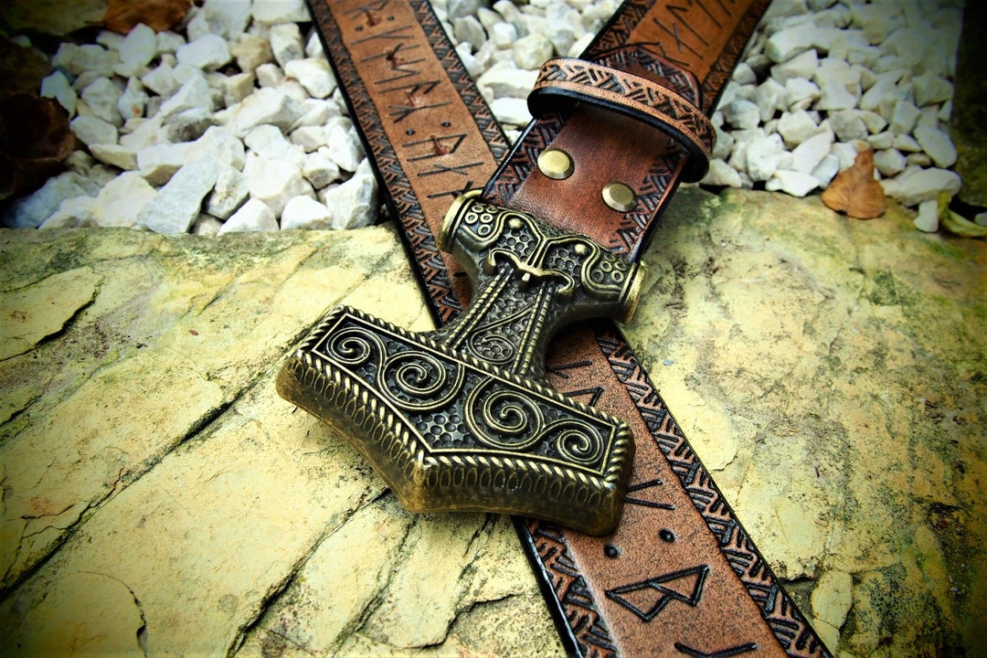 Thor's Belt, Norse Belt, Runes Belt, Viking Belt, Thor's Hammer Buckle ...
