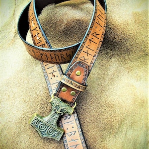 Thor's Belt, Norse Belt, Runes Belt, Viking Belt, Thor's Hammer Buckle ...