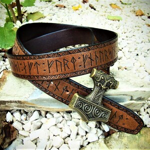 Thor's Belt, Norse Belt, Runes Belt, Viking Belt, Thor's Hammer Buckle ...