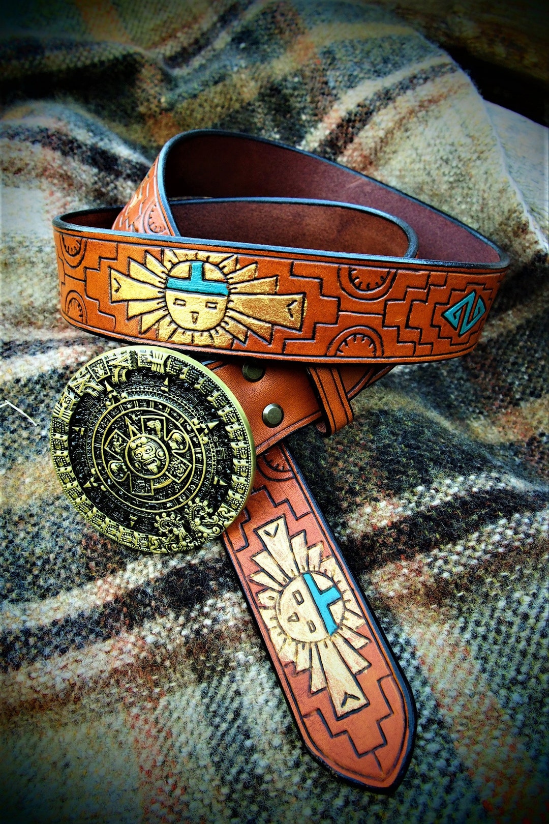 Aztec Calendar Belt, Leather Handmade Indian Belt, Aztec Design Belt - Etsy