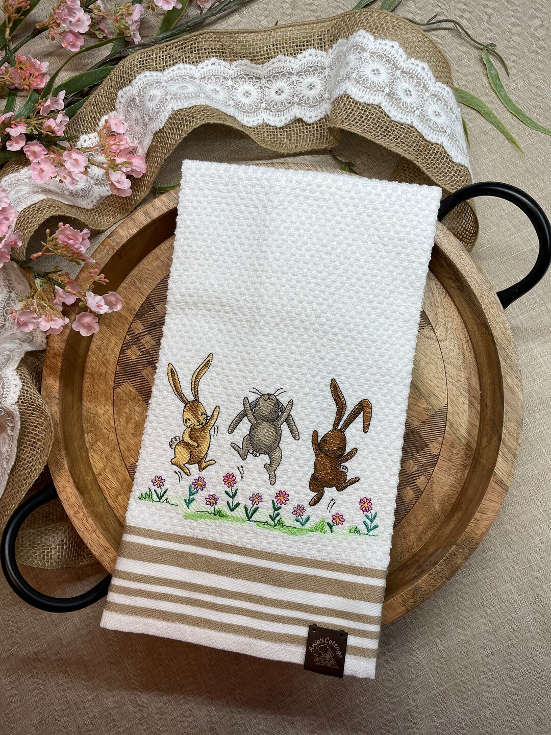 Bouncing Spring Bunnies Towel, Spring Kitchen Towel, Easter Decor ...