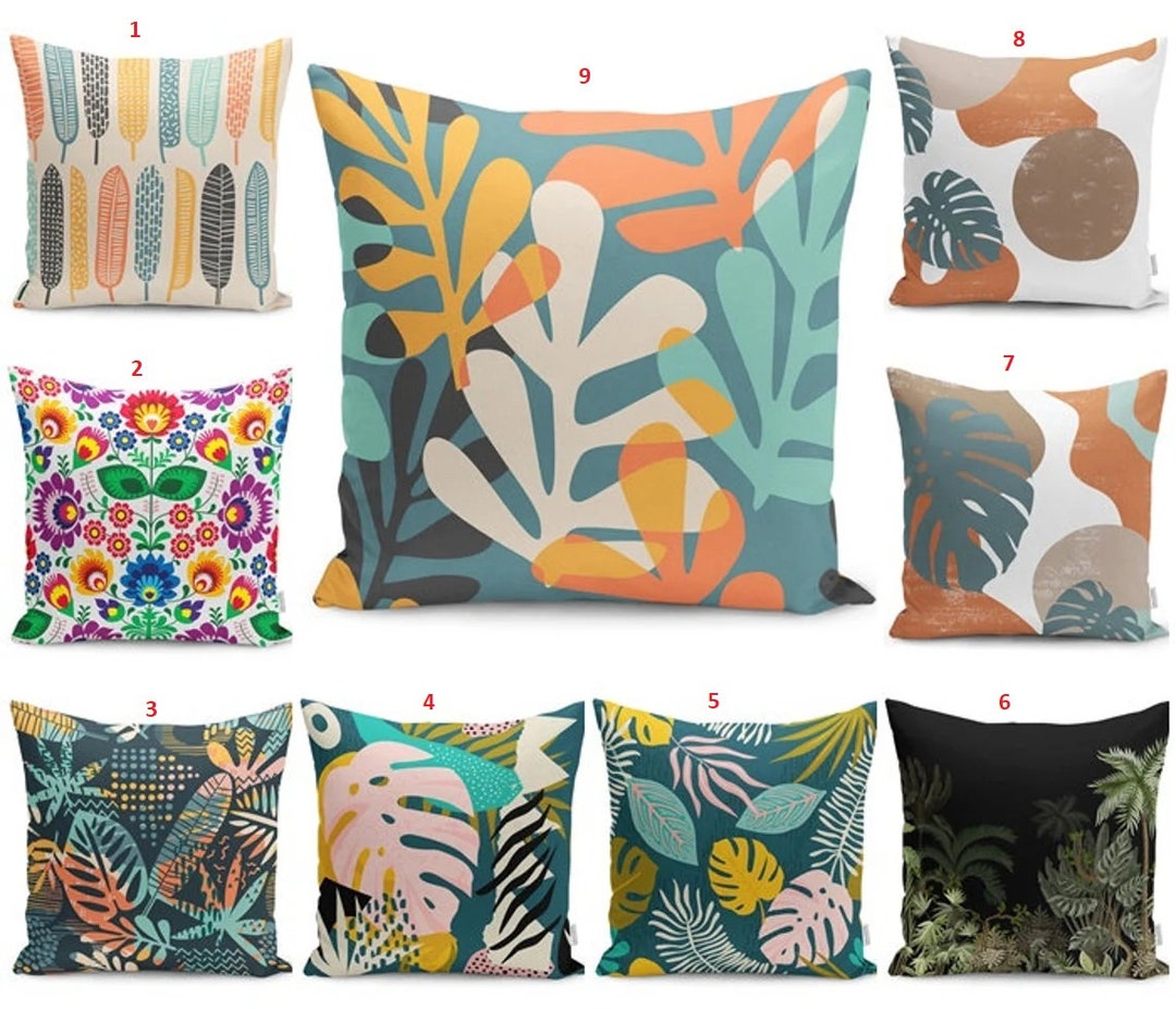 Colorful Tropical Green Orange Trees Cushion Cover Palm Tree Cactus ...