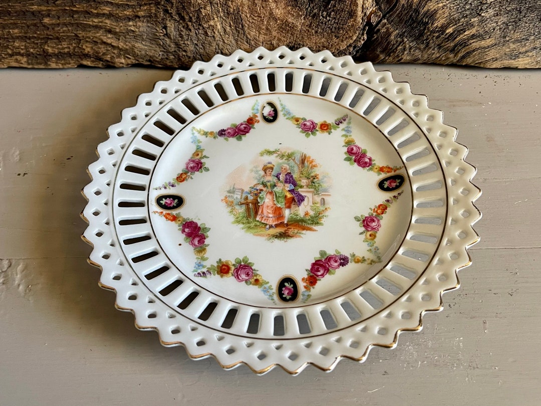 Vintage German Victorian Floral Plate, Gold Trim Flower Reticulated ...