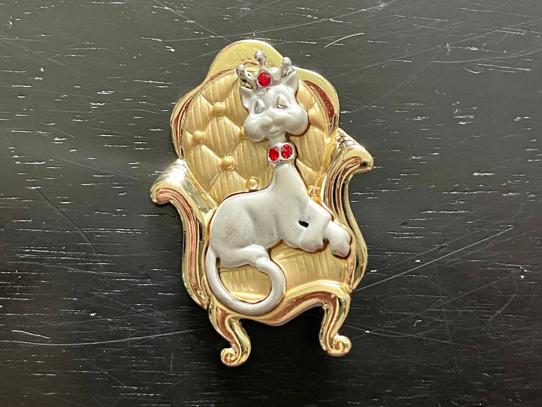 Vintage AJC Cat Brooch: Rhinestone Crown, Silver & Gold Tone - Etsy