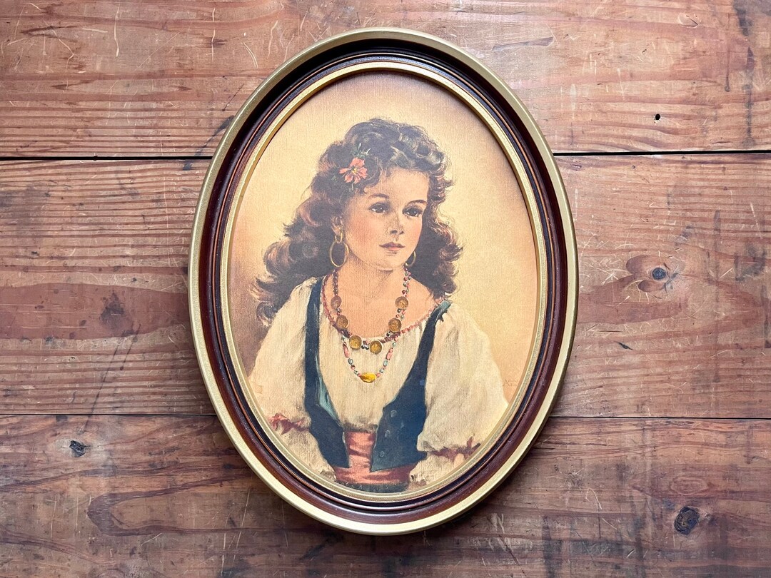 Vintage 'elena' Painting by Anne Allaben, Gold Oval Frame - Etsy