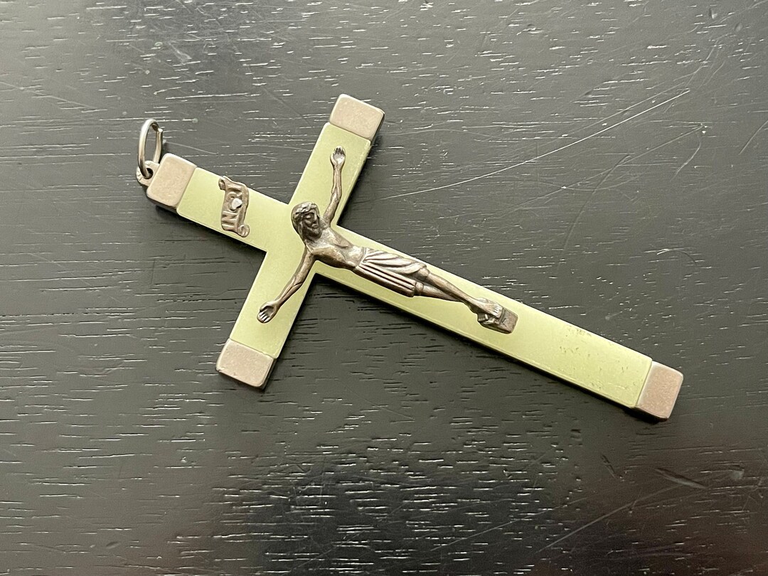 Vintage 4" Italian Luminous & Silver Crucifix, Glow in the Dark ...