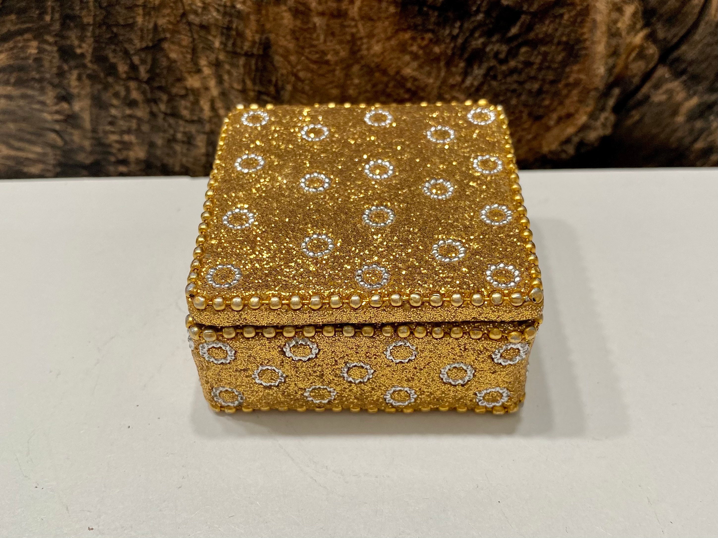 Vintage Square Trinket Box Wood Trinket Box Gold and White | Etsy