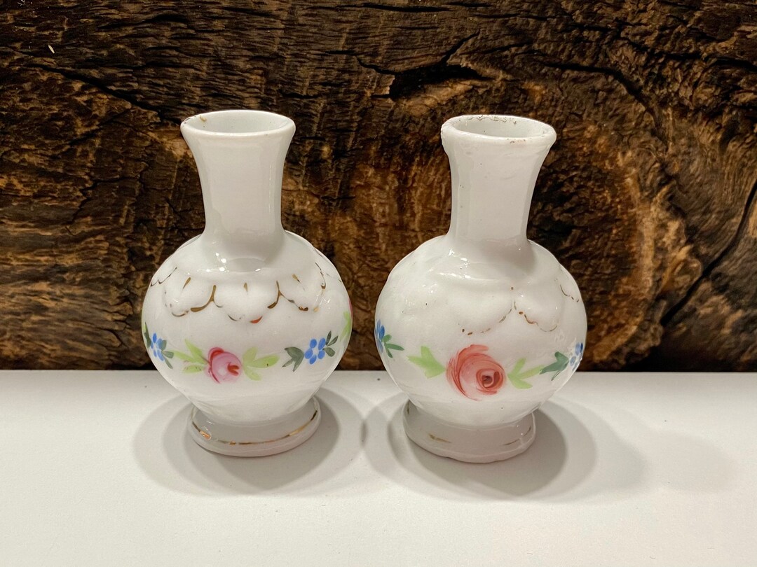Vintage Mini Vase Set, White Porcelain Vase Set, Two Small Vases, White ...