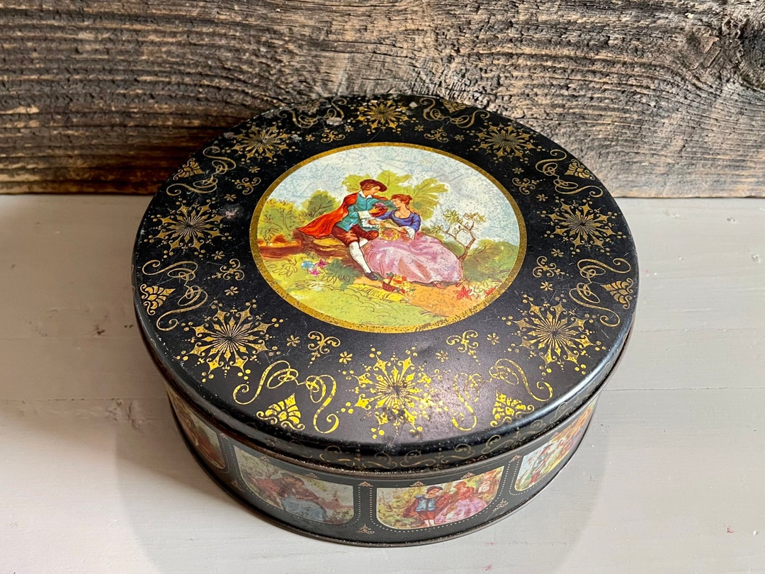 Vintage Victorian Tin, Large Storage Tin, Circle Black With Victorian ...