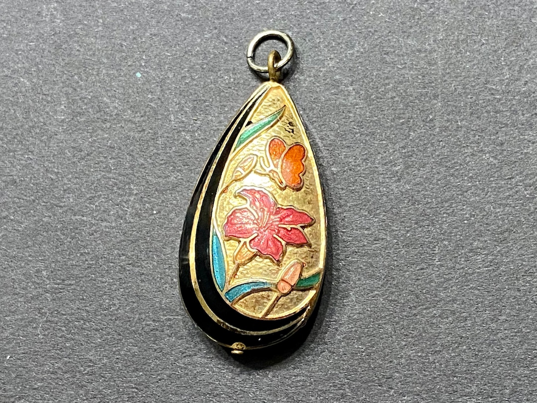 Vintage Floral Cloisonne Tear Drop Pendant: Pink Flower Design - Etsy