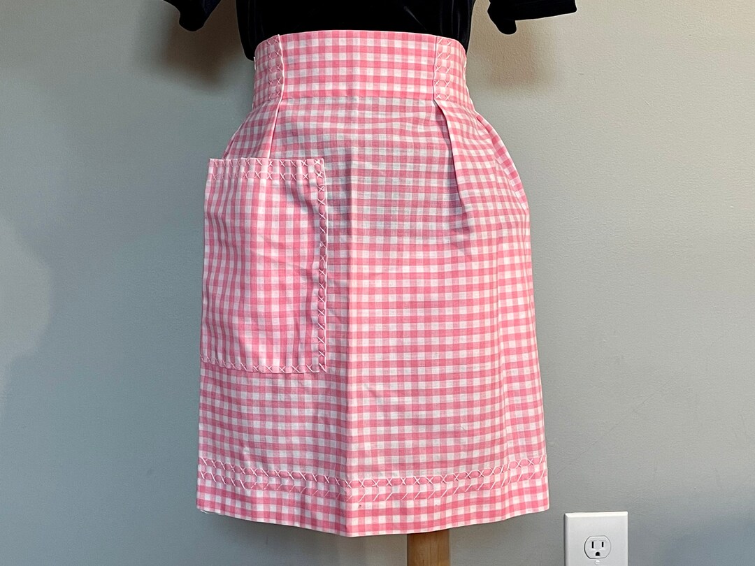 Vintage Pink Checkered Apron: White X-stitch Detail, Kitchen Accessory ...