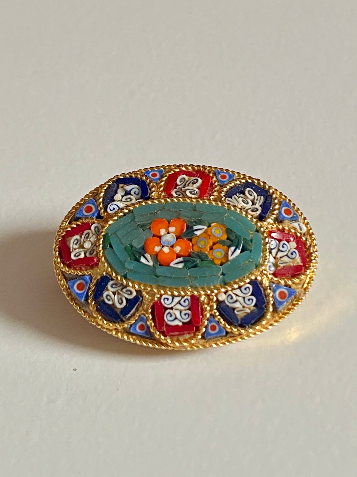 Vintage Floral Micro Mosaic Brooch: Gold Tone Oval Pin - Etsy