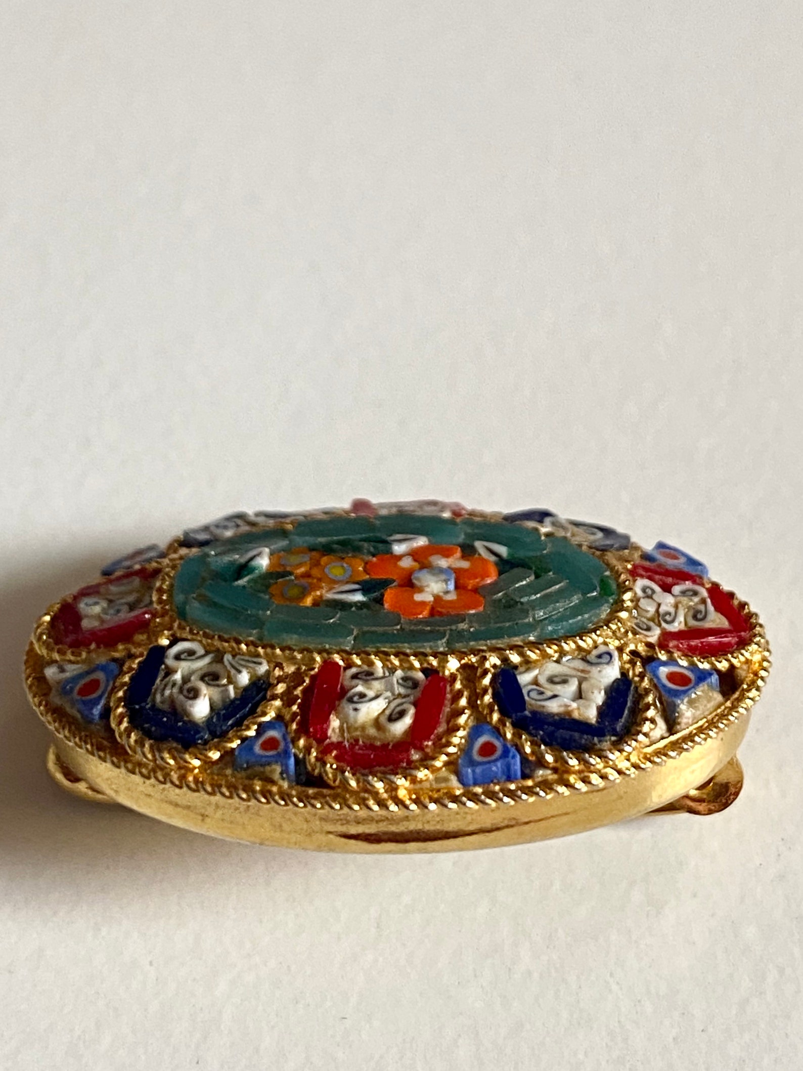 Vintage Floral Micro Mosaic Brooch: Gold Tone Oval Pin - Etsy