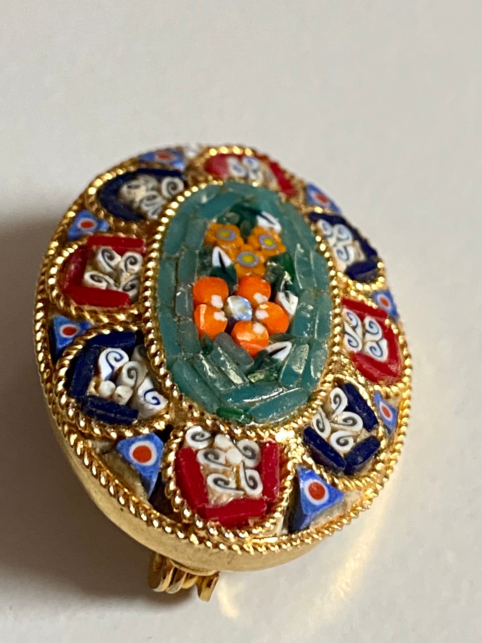 Vintage Floral Micro Mosaic Brooch: Gold Tone Oval Pin - Etsy