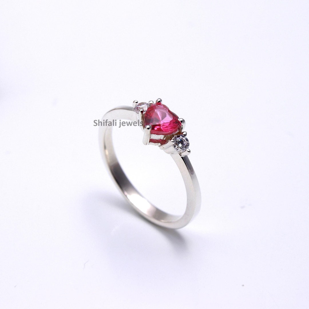 CZ Created Ruby Ring, Art Deco Ring,925 Silver , Lab Ruby Ring, Heart ...