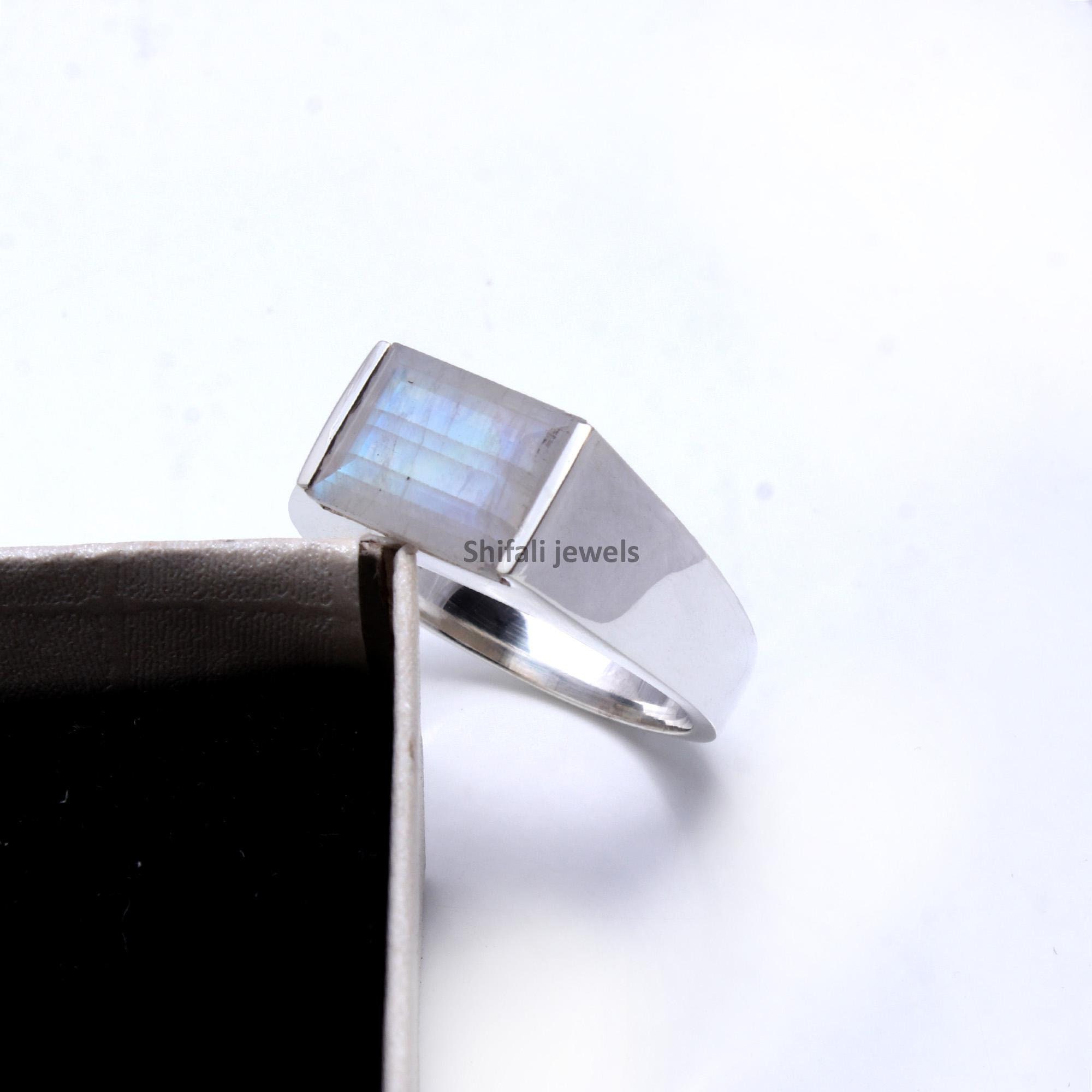 Rainbow Moonstone Signet Ring for Men: Sterling Silver Handmade Jewelry ...