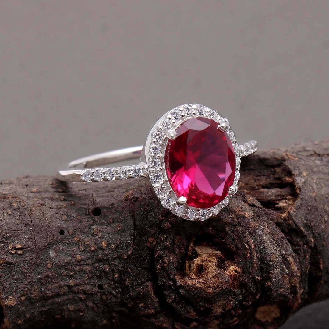 Sterling Silver CZ Ruby Ring Ruby Art Deco Ring Ruby Stone - Etsy