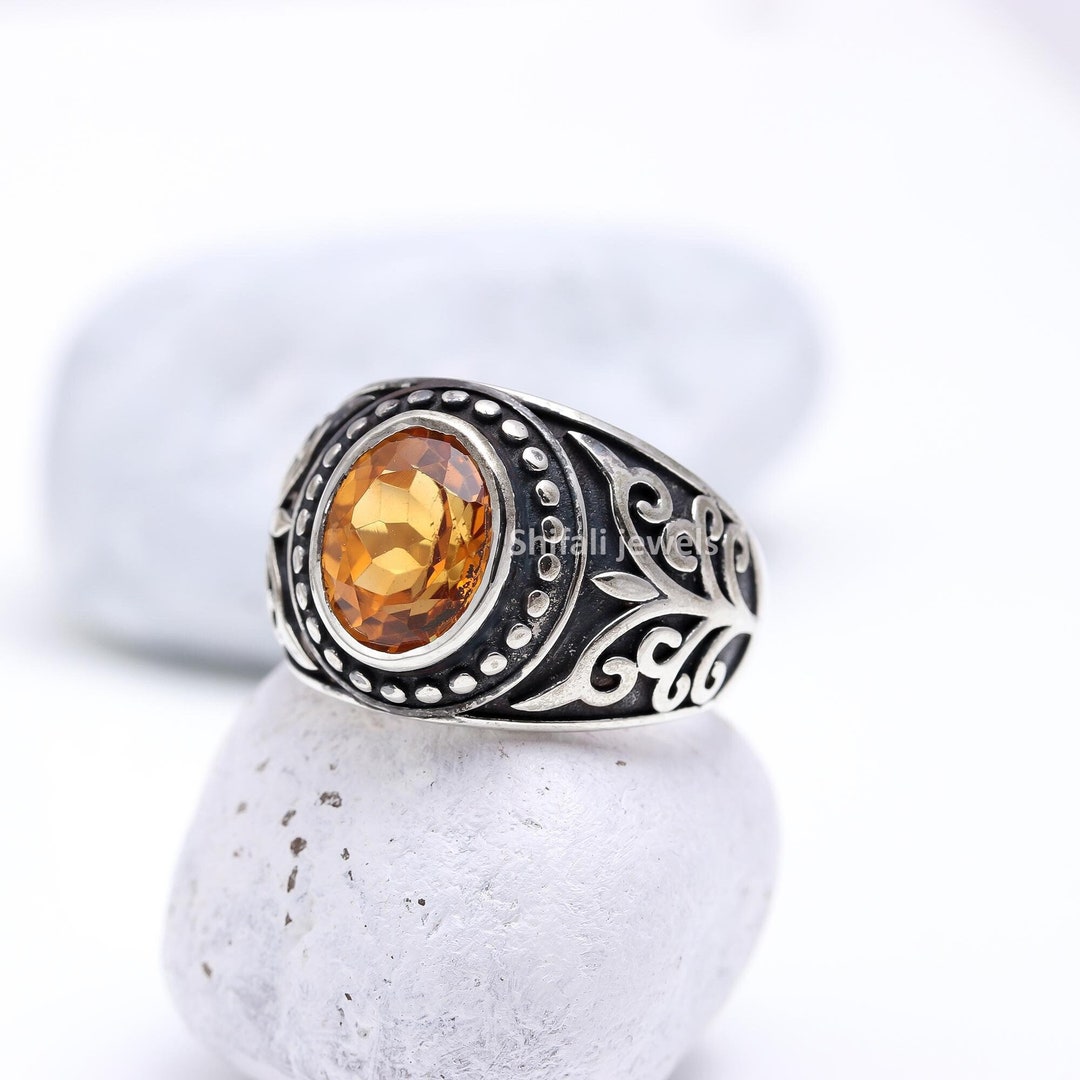 Oval Citrine Ring for Men Victorian Ring Vintage Design - Etsy
