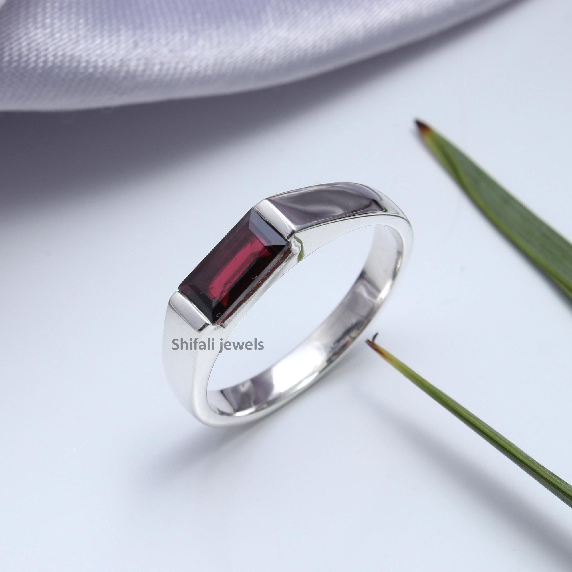 Handmade Rectangle Garnet Sterling Silver Ring - Etsy
