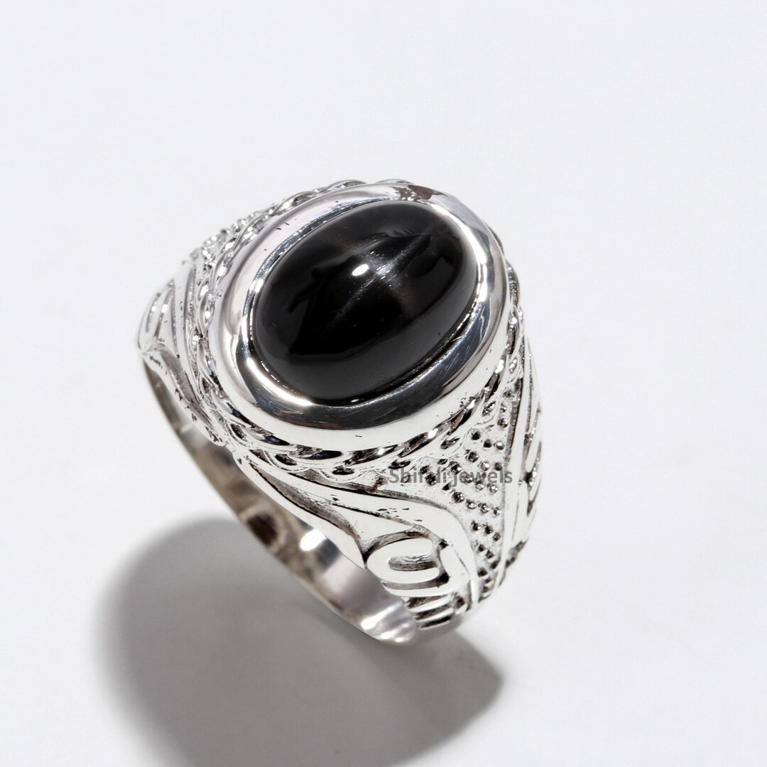 Black Star Ring-signet Ring-class Ring-handmade Silver Ring-oval Black ...