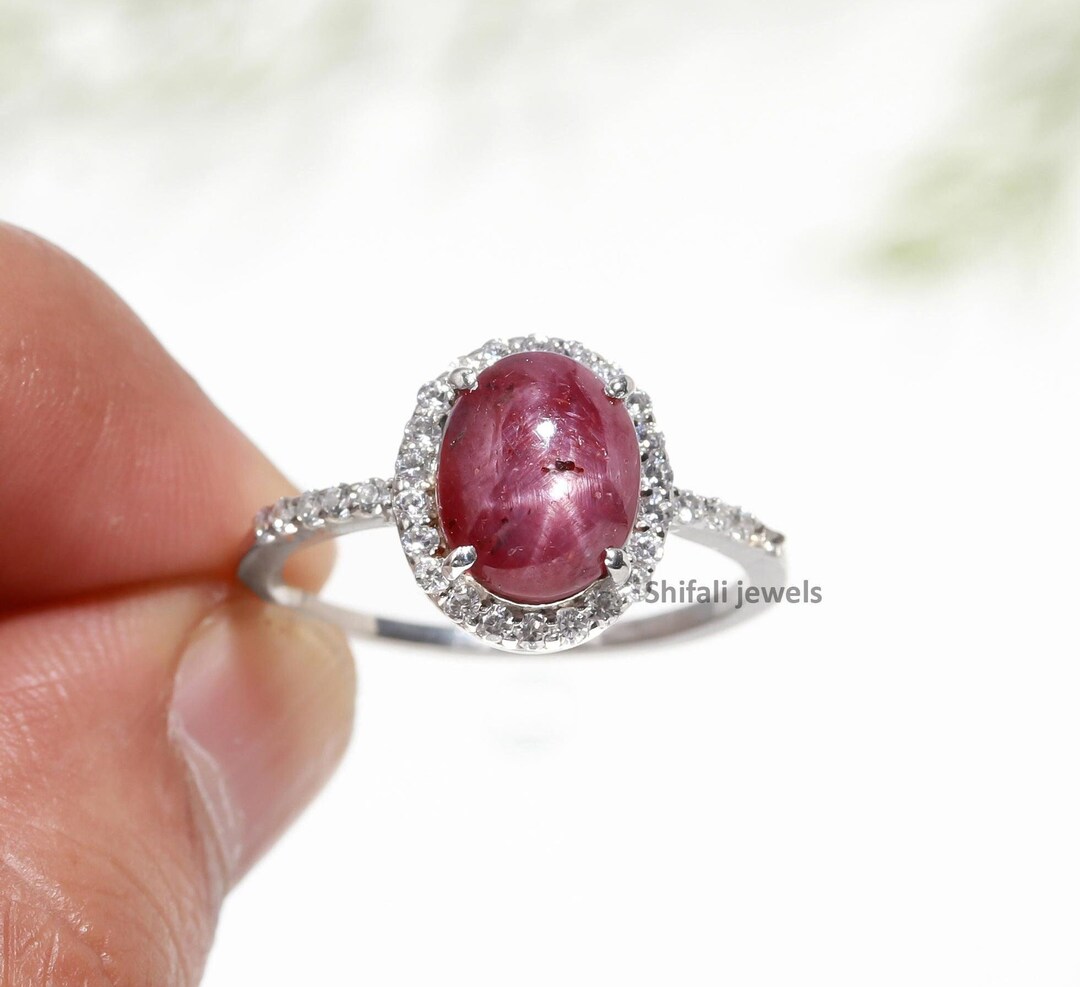 Star Ruby Ring, Red Ruby Engagement Ring, Cluster Ring, Gift Ring ...