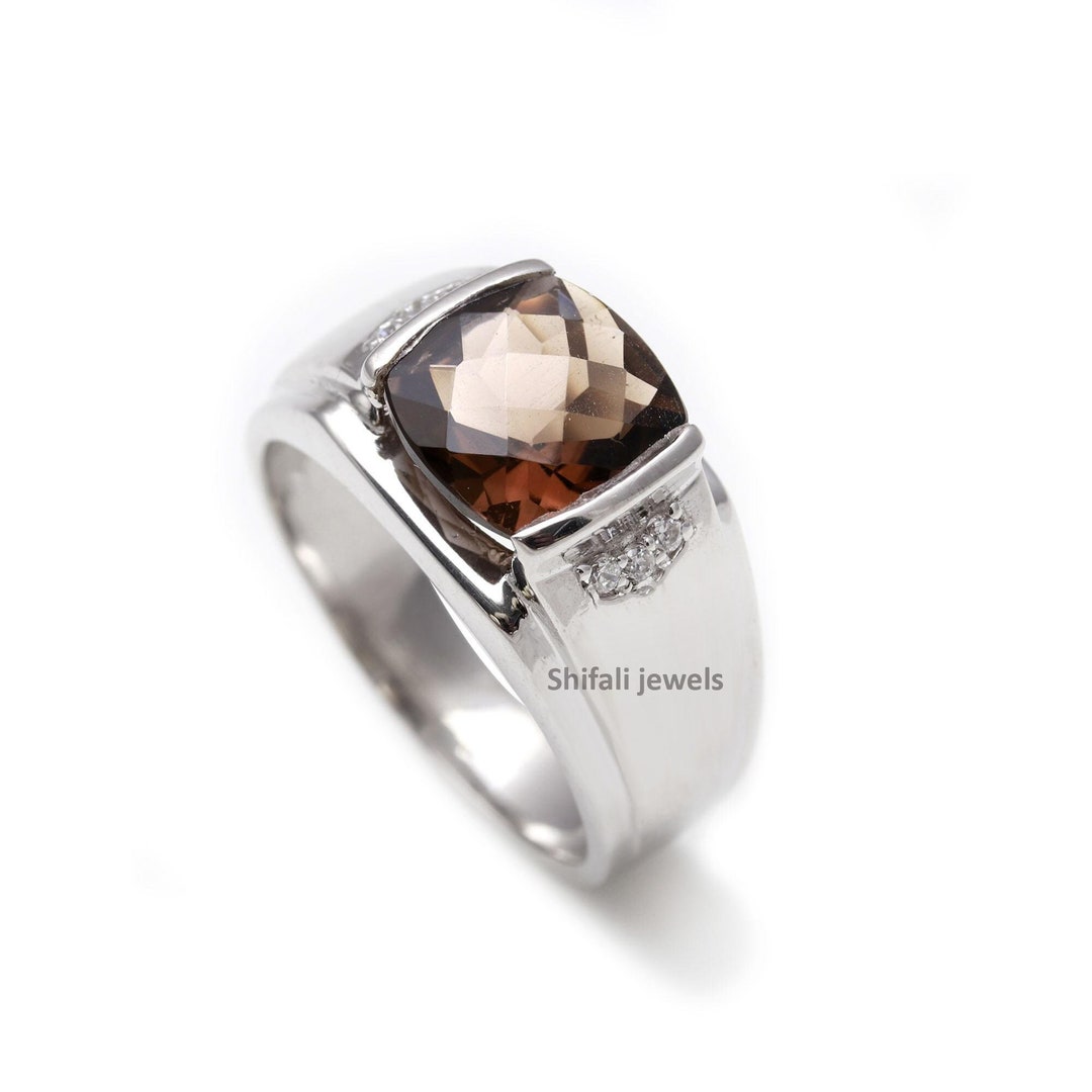 Smoky Topaz Ring for Men in Signet Style Ring Crafted in Sterling ...
