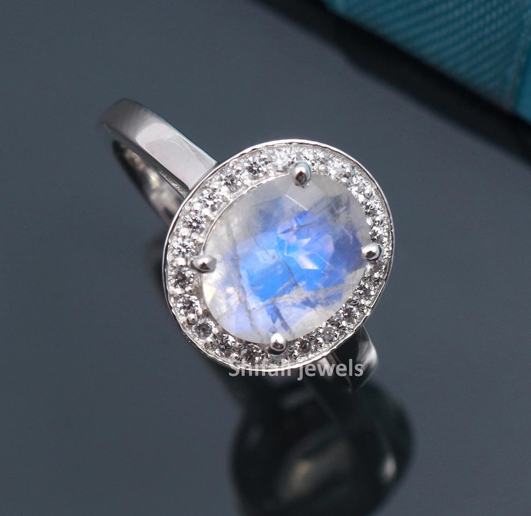 Natural Moonstone Ring for Women With Cut Stone 925 Sterling Silver ...