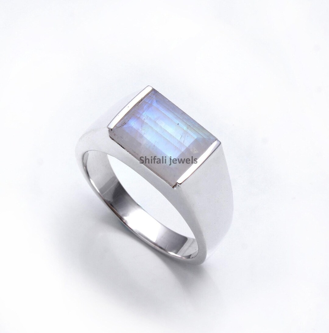 Natural Moonstone Men's Ring, 925 Sterling Silver Ring, Rainbow ...