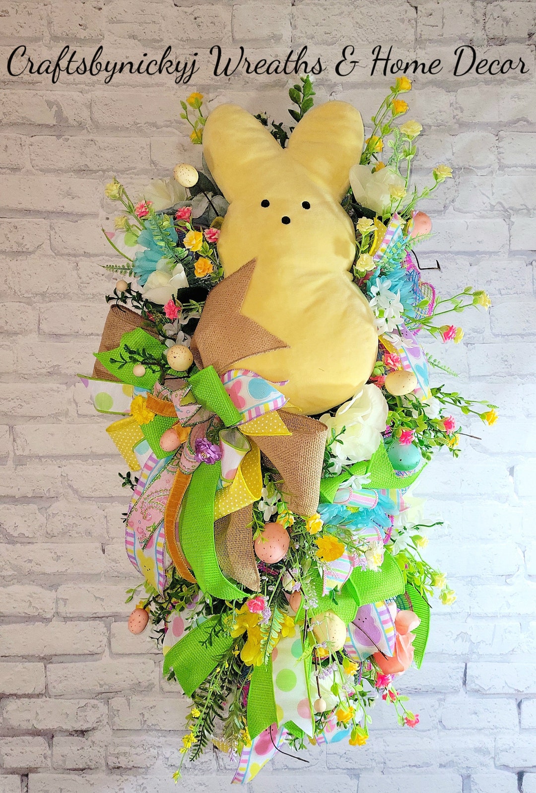 Easter Bunny Swag Wreath, Spring Wreath With Rabbit, Whimsical Easter ...