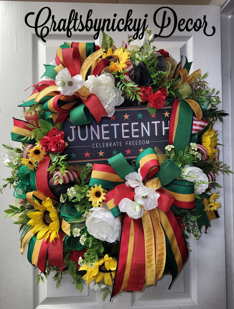 Juneteenth Wreath: Patriotic Sunflower & Peony Decor - Etsy