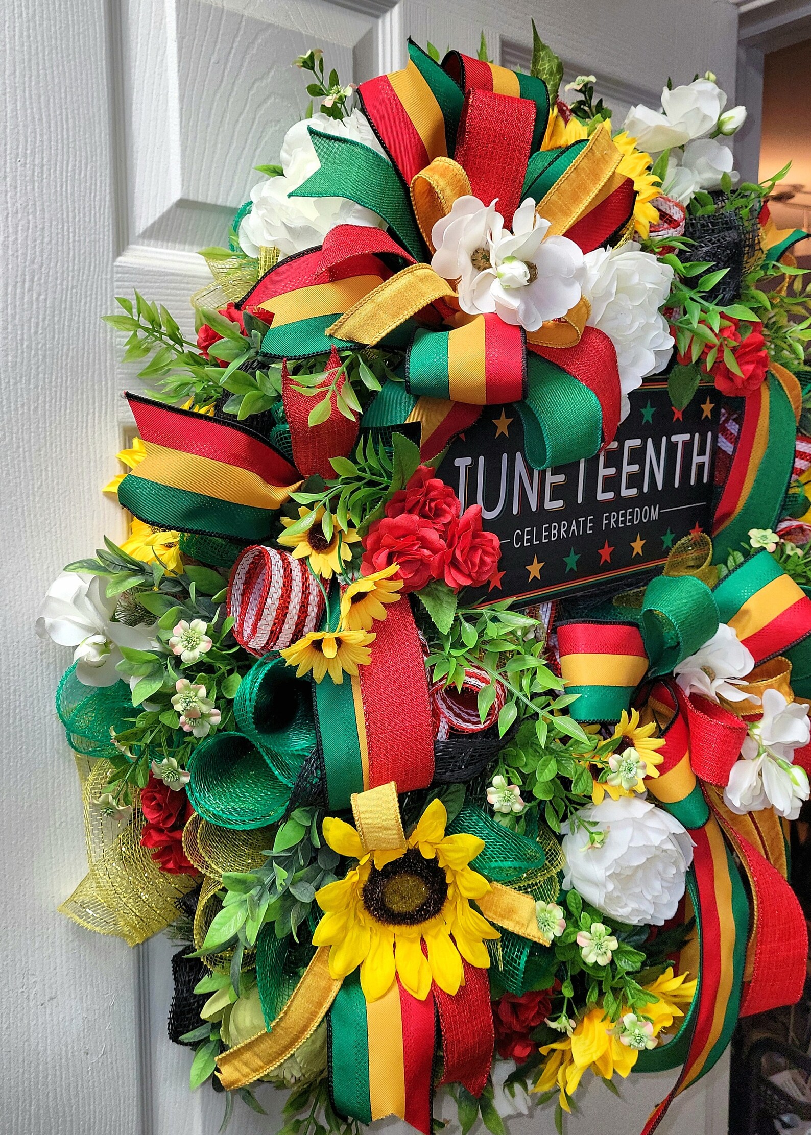 Juneteenth Wreath: Patriotic Sunflower & Peony Decor - Etsy