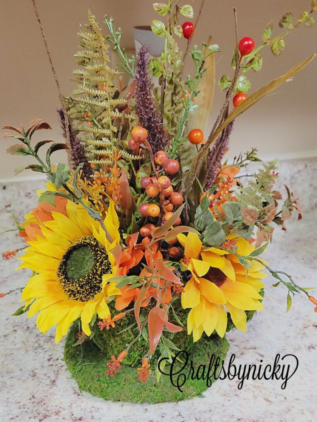 Sunflower Fall Centerpiece in Moss Teacup: Farmhouse Home Decor - Etsy