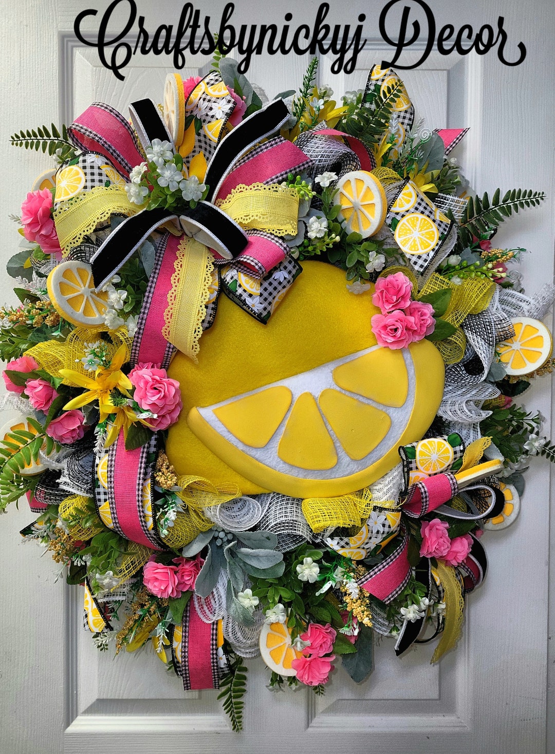 Lemon Wreath, Summer Door Wreath With Lemons, Lemon Door Decor, Front ...