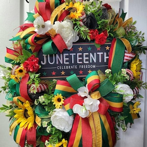 Juneteenth Wreath: Patriotic Sunflower & Peony Decor - Etsy