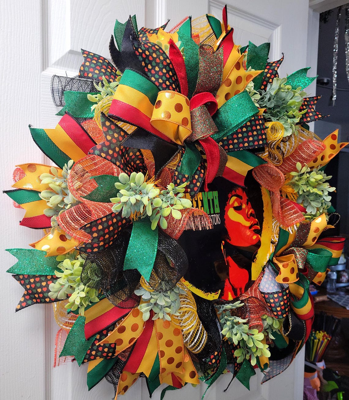 Juneteenth Wreath: Patriotic Ethnic Decor With Eucalyptus & Ribbon - Etsy