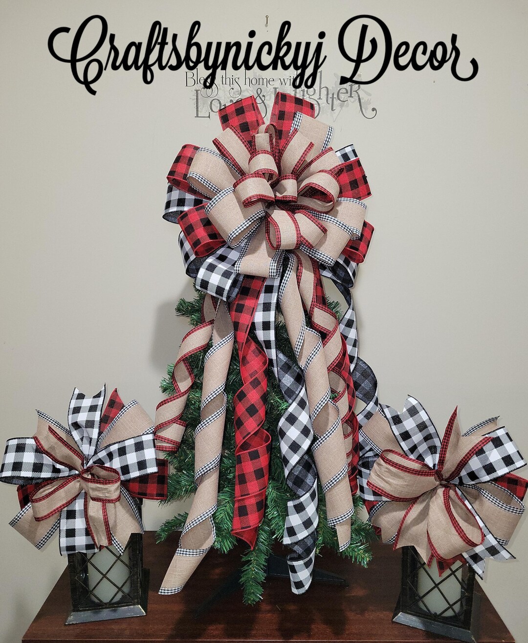 Christmas Buffalo Plaid Tree Topper, Buffalo Plaid Merry Christmas Tree ...