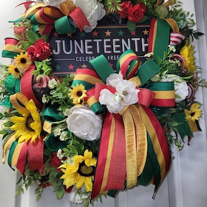 Juneteenth Wreath: Patriotic Sunflower & Peony Decor - Etsy