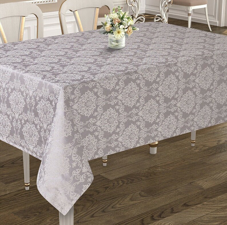 Extra Large Rectangular Tablecloths Grey, White, Cream Poly-cotton, 3 ...
