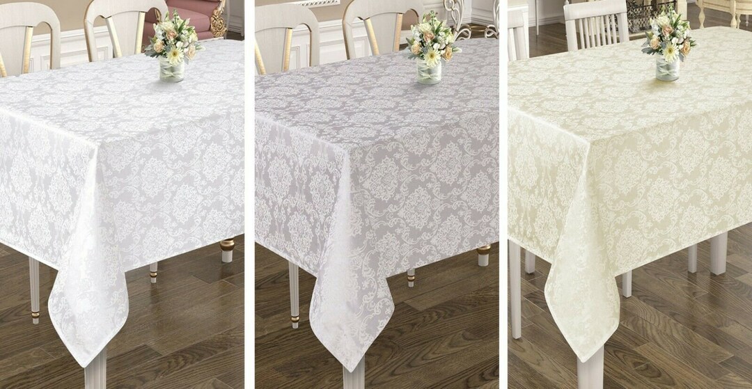 Extra Large Rectangular Tablecloths Grey, White, Cream Poly-cotton, 3 ...