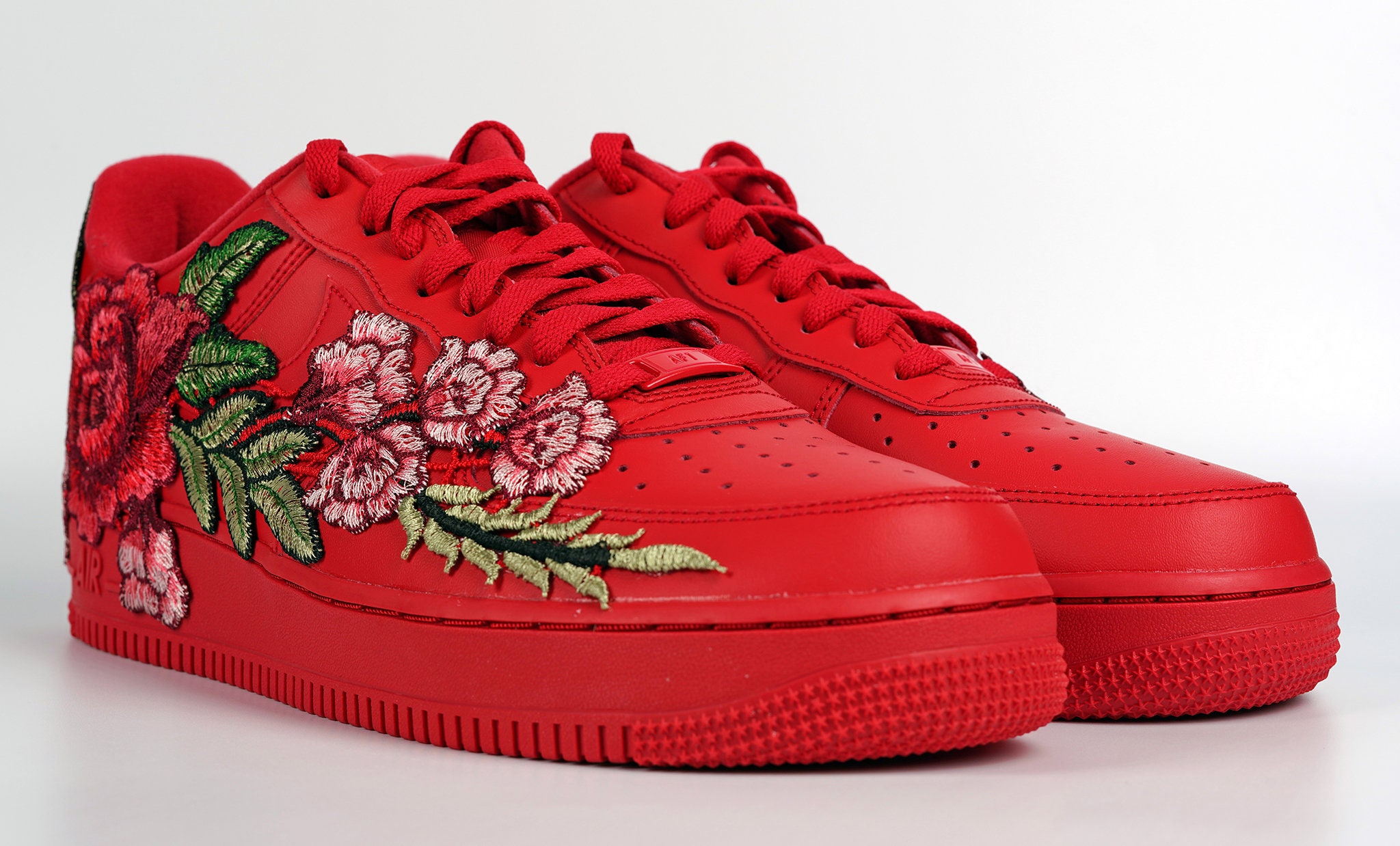 Air Force 1 Custom Low Triple Red Rose Flower Floral Shoes All Sizes ...