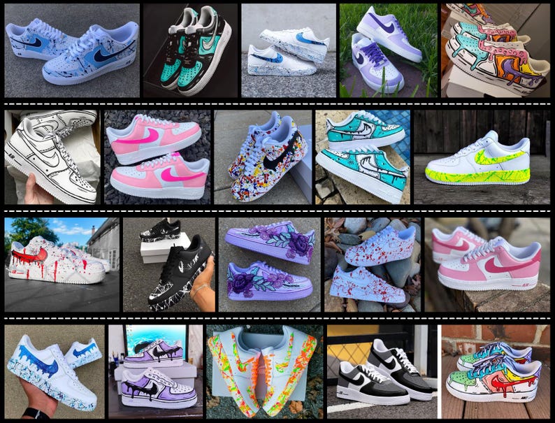 Air Force 1 Cartoon Custom Black Shoes "bold White Chalk" Retro ...