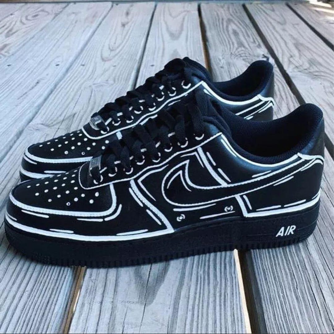 Air Force 1 Cartoon Custom Black Shoes "bold White Chalk" Retro ...