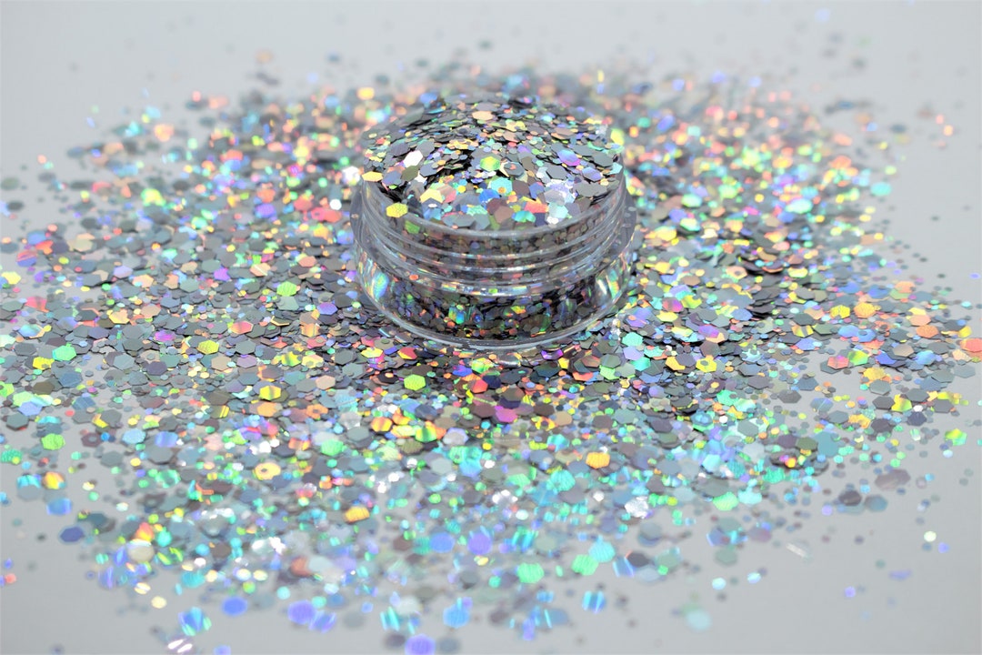 Silver Holographic Mix Glitter - Silver Glitter - Polyester Silver ...