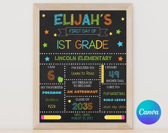 Chalkboard Back to School Sign, Editable First Day of School Sign ...