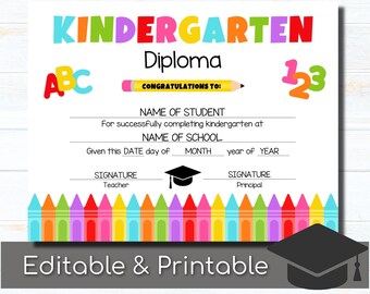 Editable Kindergarten Diploma, Kindergarten Graduation, Kindergarten ...
