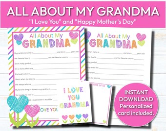 All About Grandma Mother's Day Printable Gift - Etsy